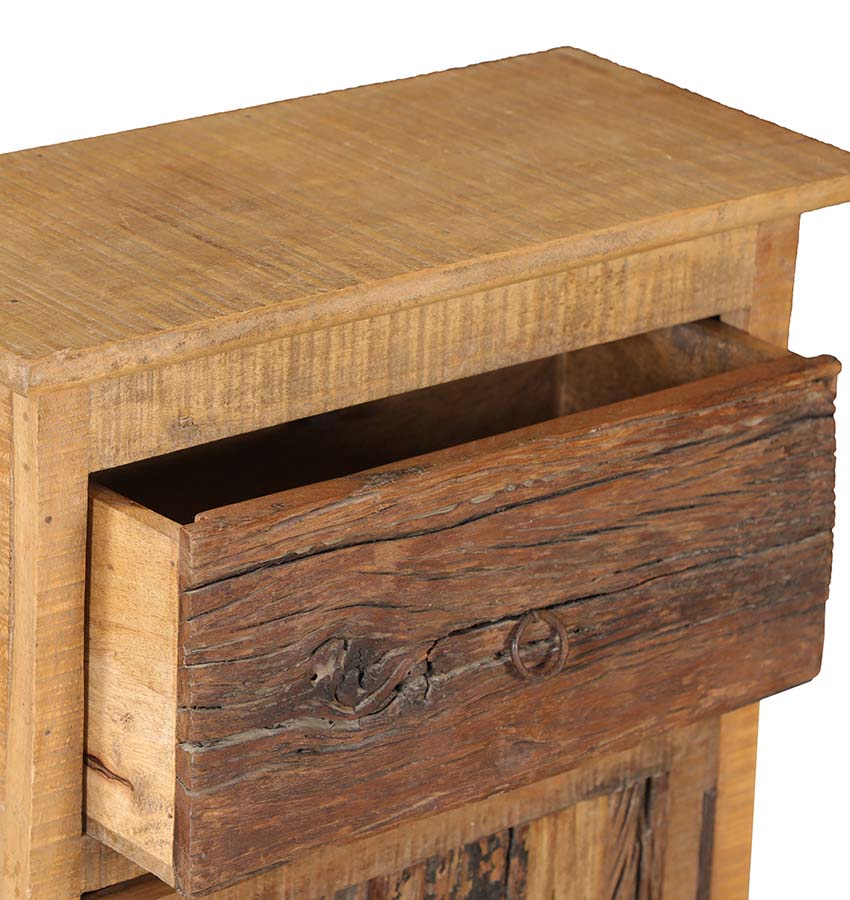 Railway Sleeper Wood Single Drawer / Door Bedside with Metal Base ...