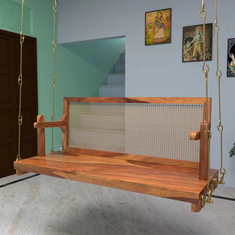 Rajasthani Reversible Cane Inlay Wooden Swing– Simply Home